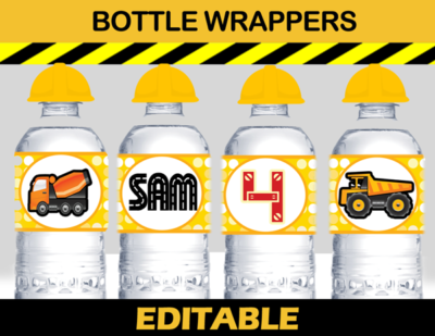 Construction Water Bottle Editable Labels – INSTANT DOWNLOAD ...