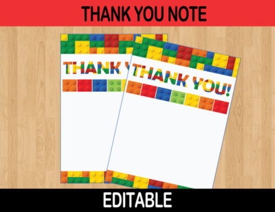 Building Blocks Editable Thank You Cards – INSTANT DOWNLOAD ...