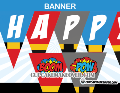 Action Superhero Comic Pennant Banner - INSTANT DOWNLOAD - Cupcakemakeover