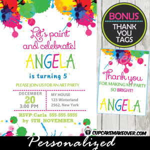 Paint Splatter Art Party Invitation, Personalized - D6 - Cupcakemakeover