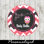 Gray and Pink Chevron Owl Favor Tags, Personalized Toppers ...