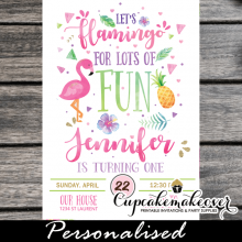 Pink Flamingo Pineapple Invitations, Tropical Party Ideas - Cupcakemakeover
