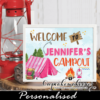 Pink Tent Camping Birthday Sign - Cupcakemakeover