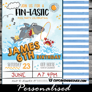 Fin-tastic Shark Birthday Party Invitation, Fun Pool Party ...