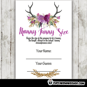 Purple Watercolor Floral Antlers Baby Shower Games - Cupcakemakeover