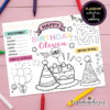 Activity Girl Birthday Placemat Coloring Sheet Party - Cupcakemakeover