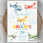Fly On Over Helicopter And Airplane Birthday Invitation - Cupcakemakeover