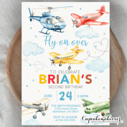 Fly On Over Helicopter And Airplane Birthday Invitation - Cupcakemakeover